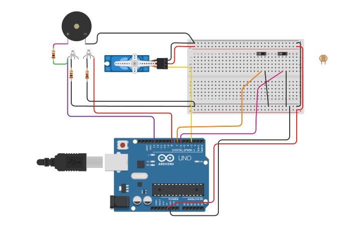 Circuit design Smart Railway Crossing System (SRCS) - Tinkercad