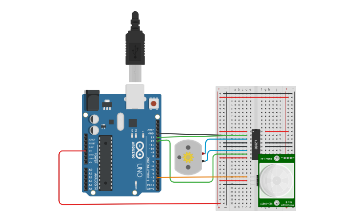 Circuit design AUtomatic Door - Design Clinic | Tinkercad