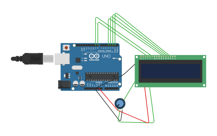 Circuit design LCD with potentiometer | Tinkercad