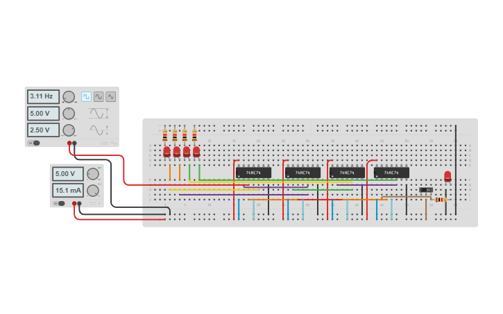 Circuit design Left shift register - Tinkercad