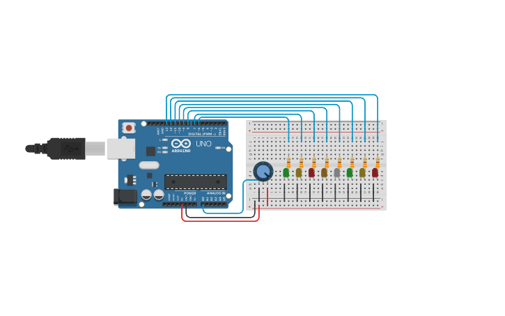Circuit design Leds Pot | Tinkercad