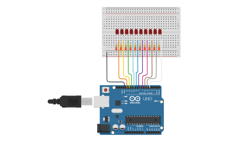 Circuit design ACTIVIDAD #4 SIN FOR - Tinkercad