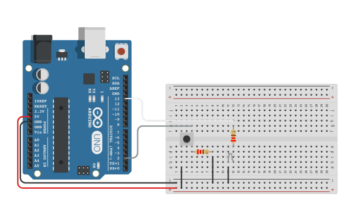 Circuit design LED and button - Tinkercad