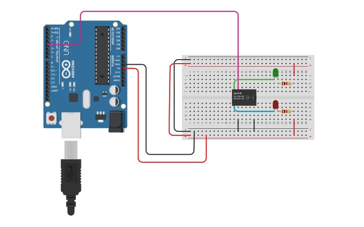 Circuit design Relay-Two-LEDs - Tinkercad