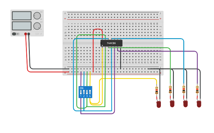 Circuit design binary to gray code converter - Tinkercad