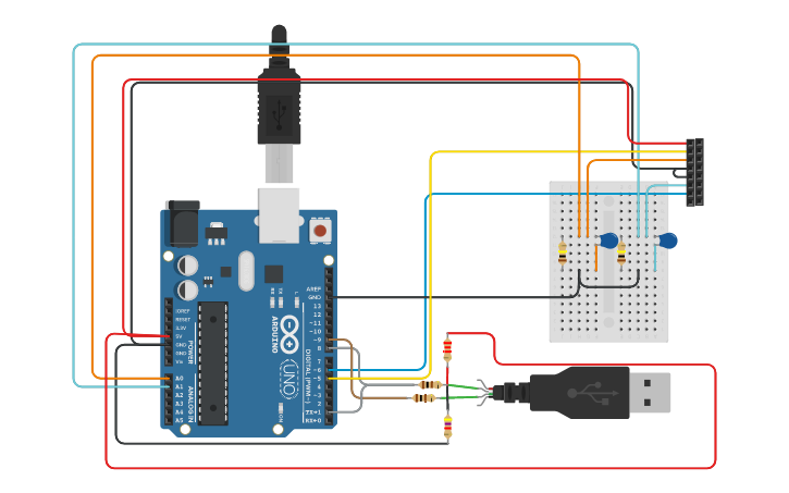 Circuit design JoyStickPort to USB - Tinkercad