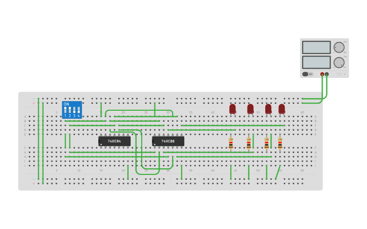 Circuit design 2-to-4-decoder - Tinkercad