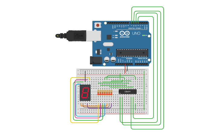 Circuit design Contatore con display 7 segmenti - Tinkercad