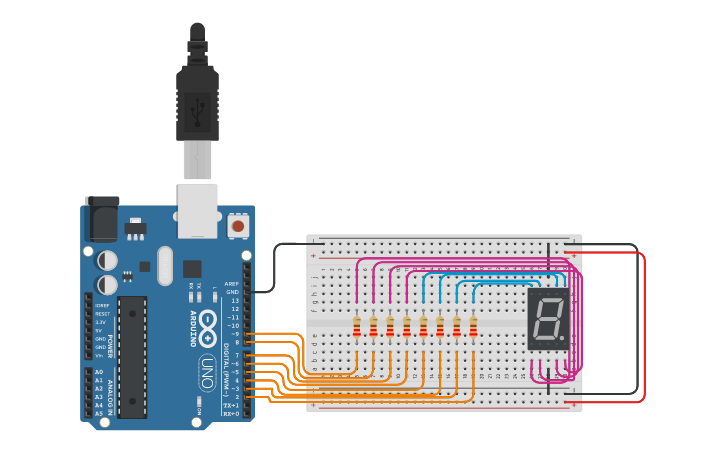 Circuit design Display 7Seg 1-9 - Tinkercad