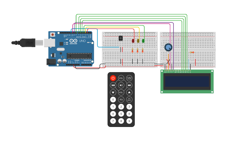 Circuit design REMOTE LED lcd - Tinkercad