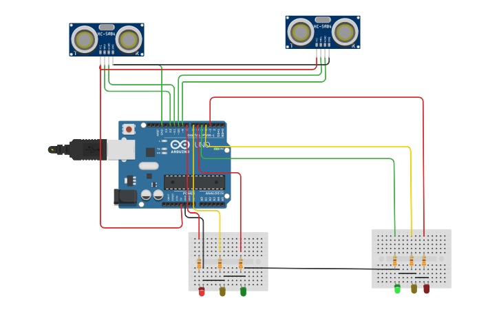 Circuit design Smart Density based traffic control system - Tinkercad
