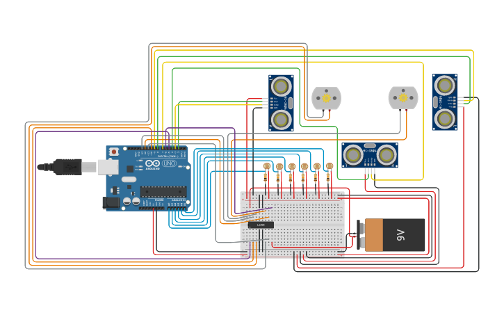 Circuit design Copy of Copy of New Line Following Robot | Tinkercad
