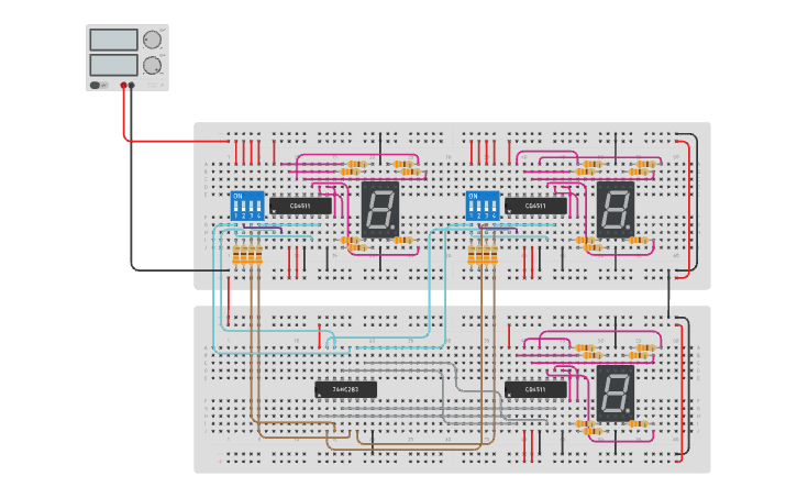 Circuit design Sumador 4 bits - Tinkercad