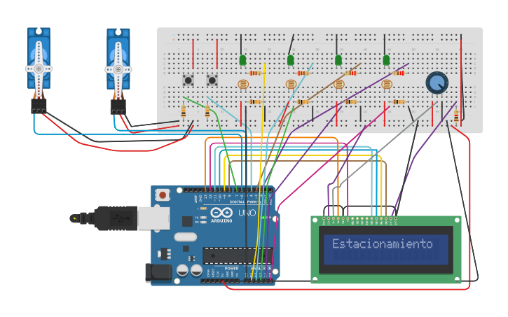 Circuit design ESTACIONAMIENTO - Tinkercad