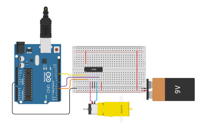 Circuit design Sessão 5 - Prática 5 - Motor DC | Tinkercad