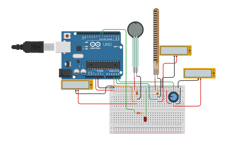 Circuit design tres sensores - Tinkercad
