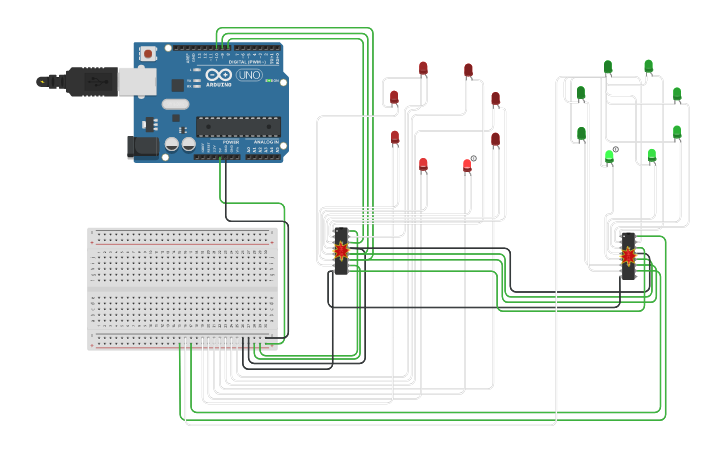 Circuit design Two Shift Registers - Tinkercad