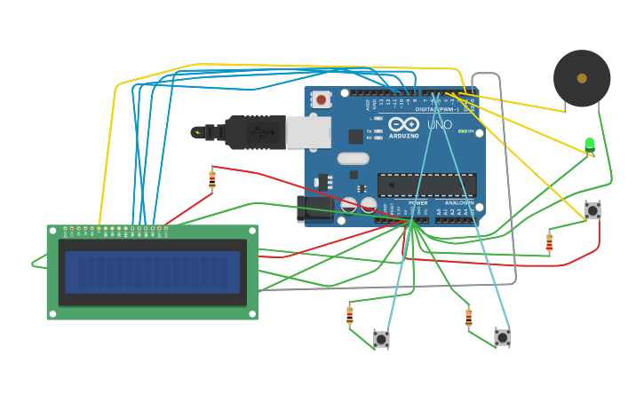 Circuit design buttons and lcd - Tinkercad