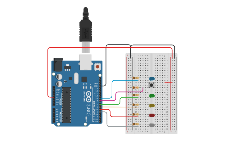 Circuit design Binary Counter V2 - Tinkercad