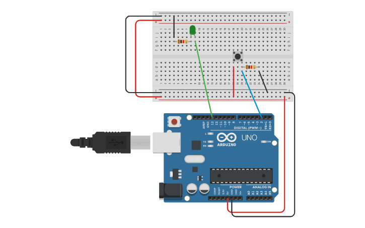 Circuit design led et bouton poussoir 2 - Tinkercad