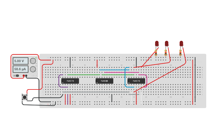 Circuit design 3 bit counter - Tinkercad