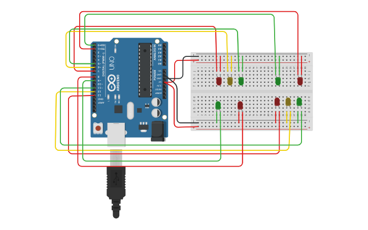Circuit design Semaforo Cruzamento Pedestre - Tinkercad