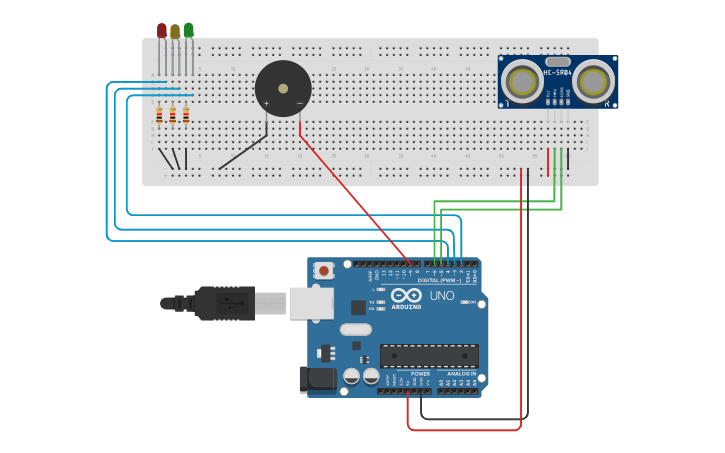 Circuit design sistema de aparcamiento - Tinkercad