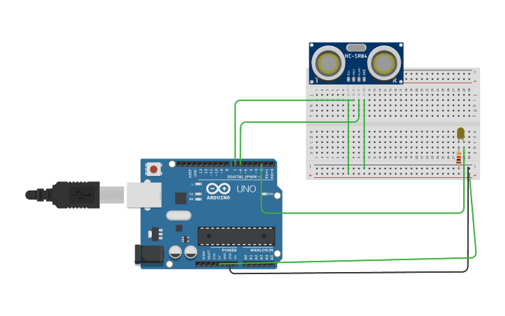 Circuit design ultrasonic Sensor - Tinkercad