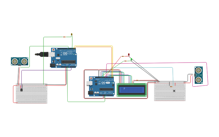 Circuit design Copy of test arduino parking | Tinkercad