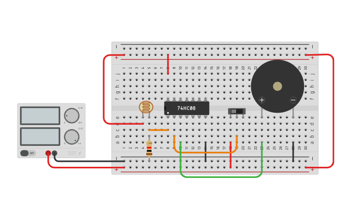 Circuit design Burglar alarm using AND gate - Tinkercad