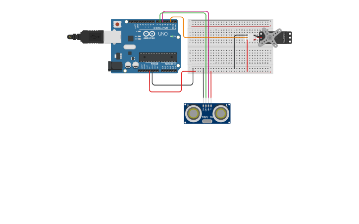 Circuit design Servo motor con sensor de distancia - Tinkercad