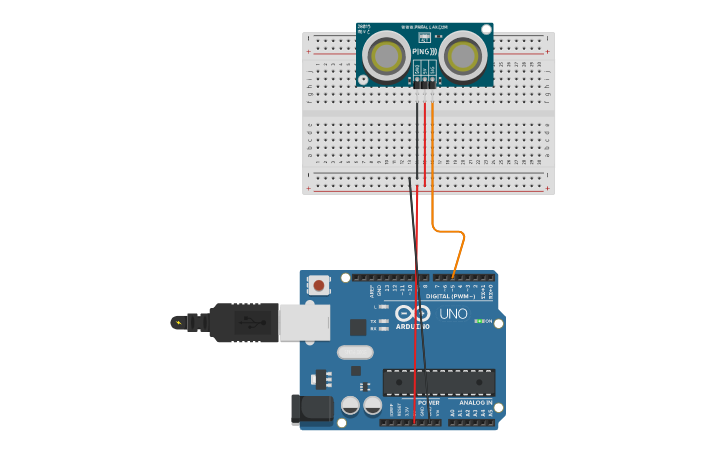 Circuit design Ultrasonic distance - Tinkercad