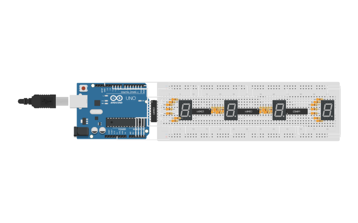 Circuit design LED 4/7 segment - Tinkercad