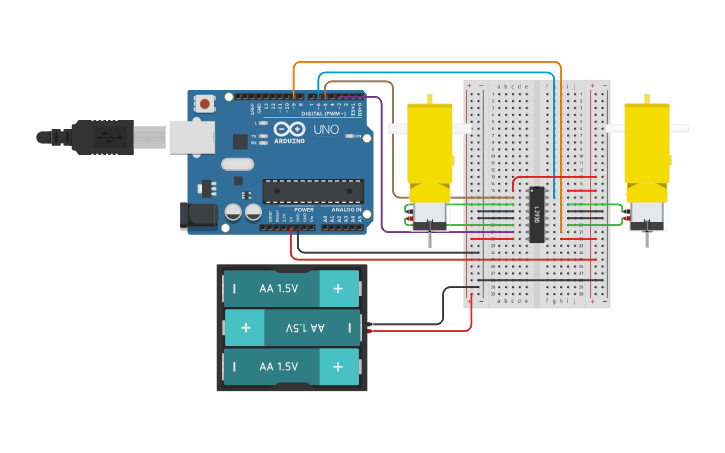 Circuit design Arduino и L293D. 2 Двигателя постоянного тока с питанием ...