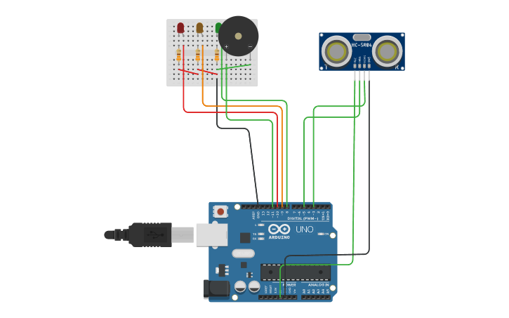 Circuit design парктроник - Tinkercad
