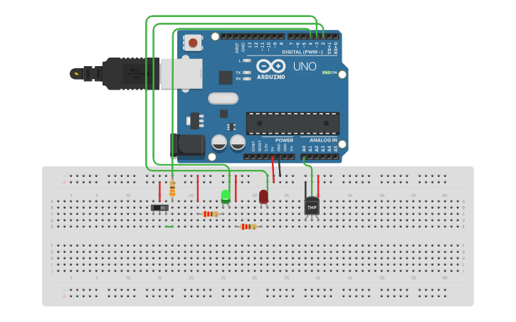 Circuit design control de temperatura - lazo cerrado - Tinkercad