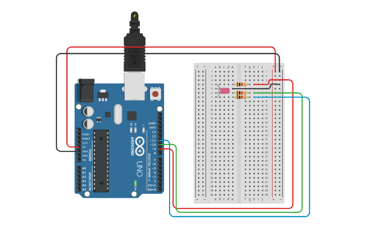 Circuit design RGB LED | Tinkercad