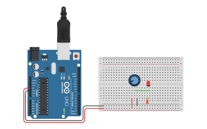 Circuit design Práctica 1: controlar LED con potenciómetro. - Tinkercad