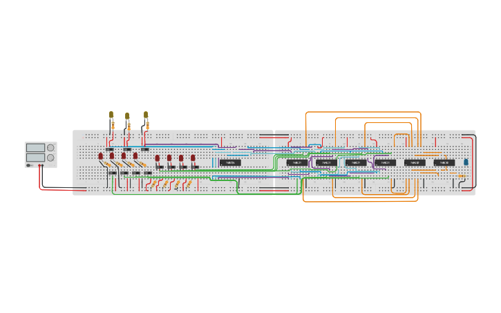Circuit design 8:1 Multiplexer with LEDs | Tinkercad