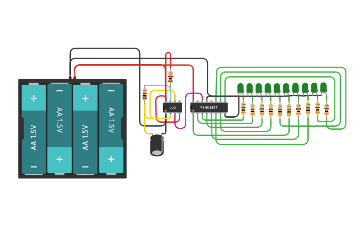 Circuit Design 4017 And Ne555 Running Led Tinkercad