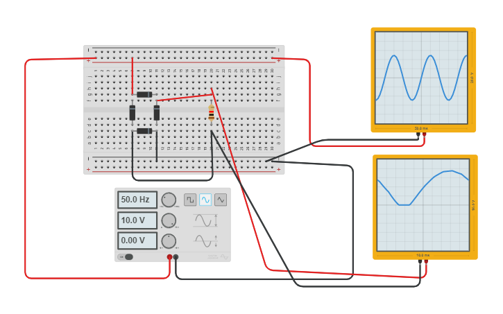 Circuit design raddrizzatore a doppia semionda con ponte di Graetz | Tinkercad