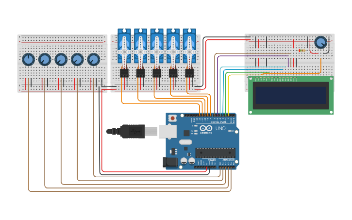 Circuit design Sterowanie serwomechanizmami - Tinkercad