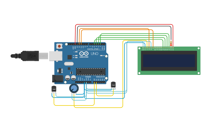 Circuit design Sensor temperatura y humedad - Tinkercad