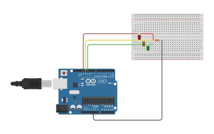 Circuit design Arduino código semáforo - Tinkercad