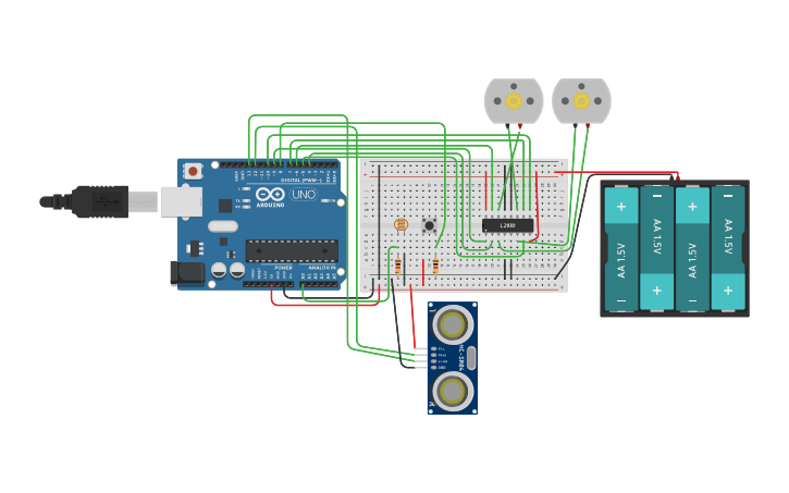 Circuit design Photocell/Ultrasonic Controlled Motor - Tinkercad