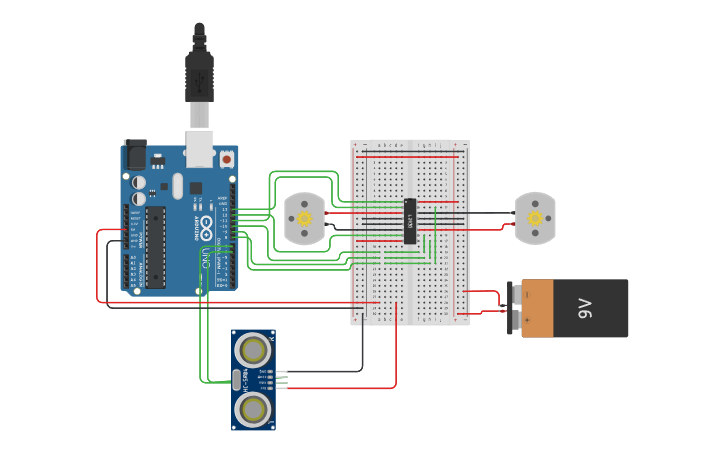 Circuit design FIX ULTRASONIC 2 MOTOR - Tinkercad Circuit design FIX ULTRASONIC 2 MOTOR - Tinkercad