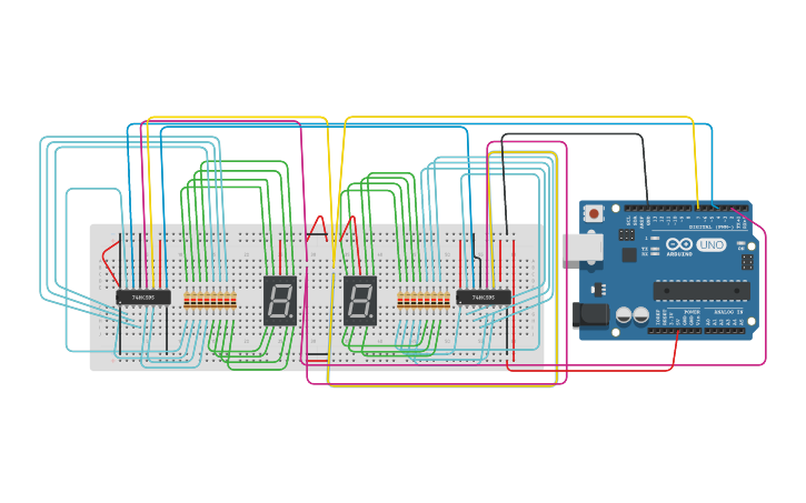 Circuit Design Contador Hexadecimal Com Arduino 595 V2 Tinkercad 