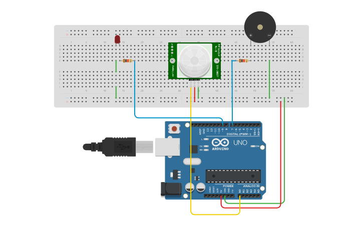 Circuit design Sensor de movimento com alarme - Tinkercad