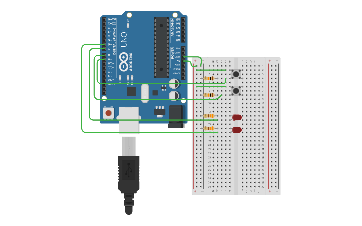 Circuit design Two buttons - Tinkercad