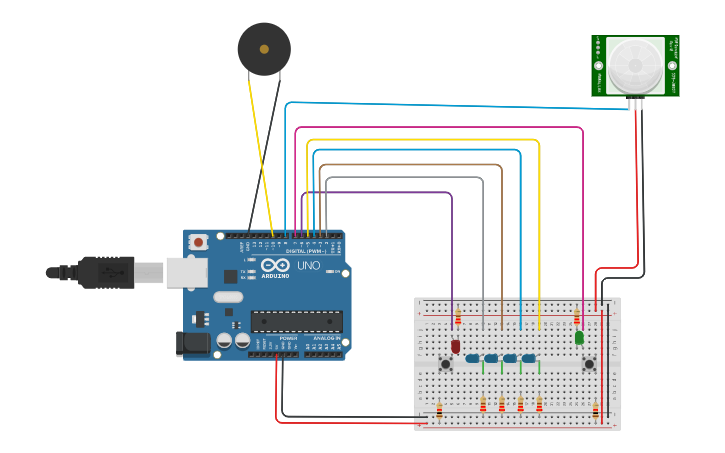 Circuit design Juego de luces - Tinkercad